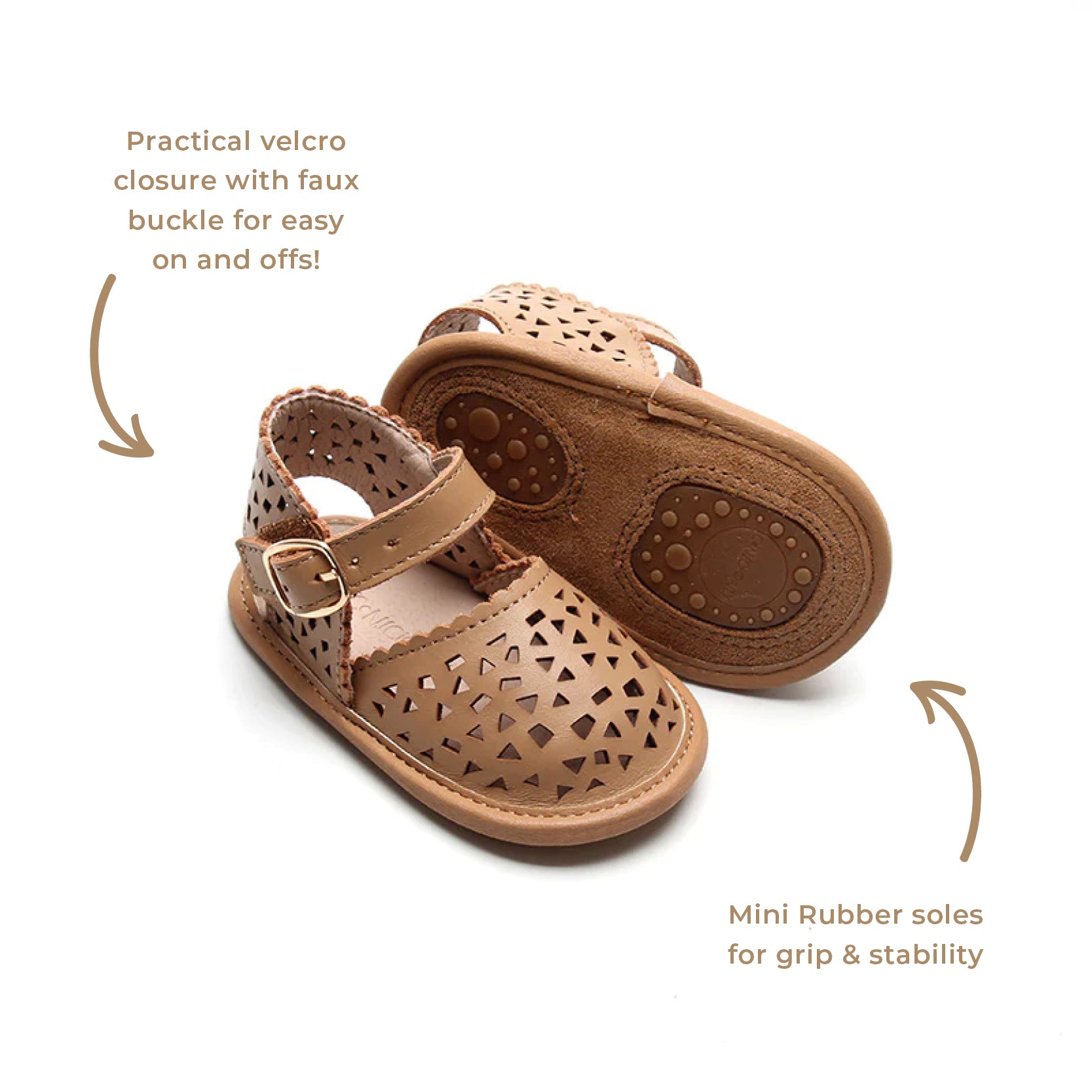 Baby Leather Pocket Sandal | Color 'Tan' | Soft Sole – Consciously Baby