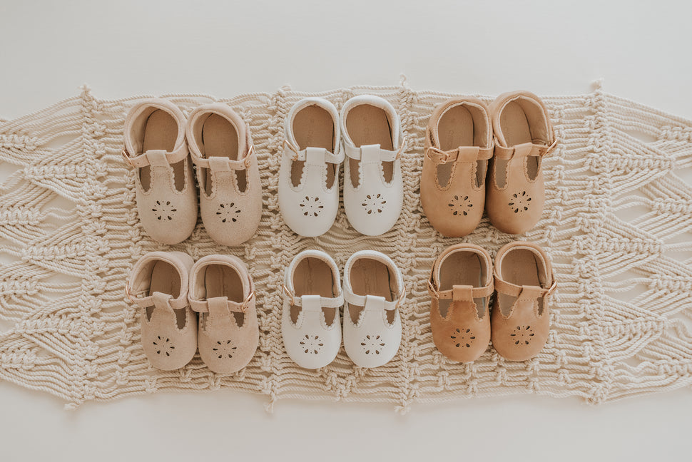Baby Leather Petal T-Bar | Color 'Aged Camel' | Soft Sole – Consciously ...